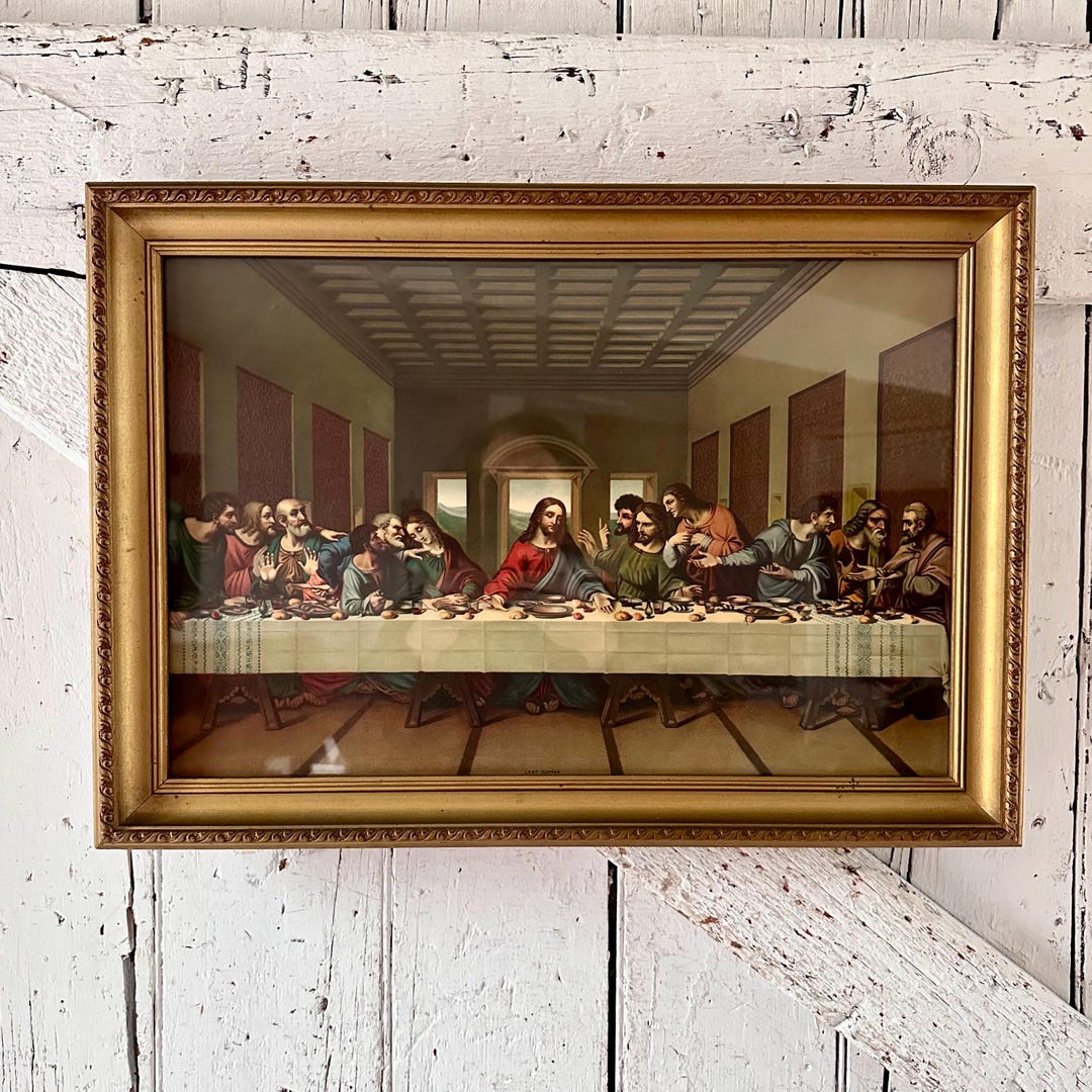 Lords Last Supper Print by Leonardo Da Vinci in Vintage Gold Wood 20 X ...