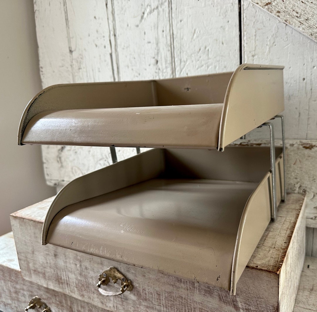 Vintage Metal Desk File Industrial Desk File Beige Desk Organizer Two ...