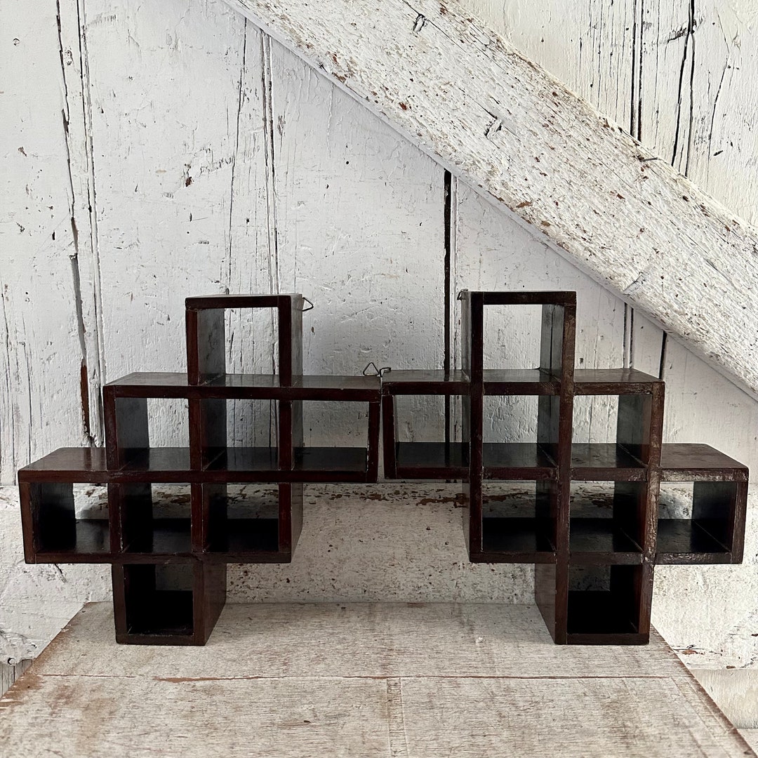Wall Shelf With Sections or Cubbies Pair of Two Vintage Shelves Curio ...