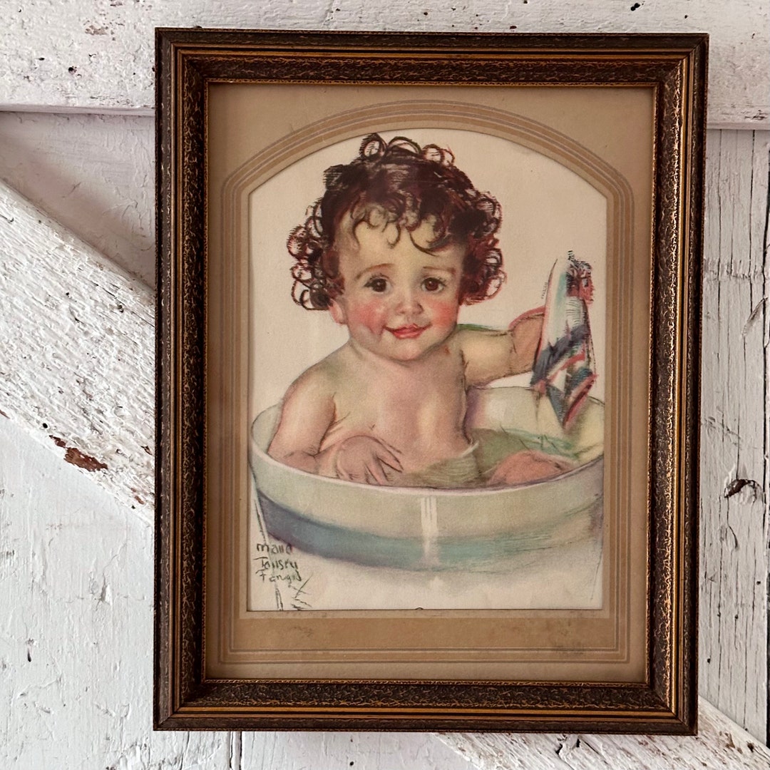 Gold Framed Baby Print Maud Tousey Fangel Vintage Ornate Frame 12 X 9 ...