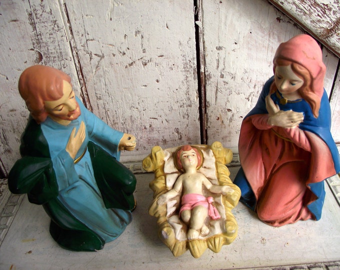 Vintage Nativity Figurines Set of Three Mary Joseph Baby Jesus Ceramic ...
