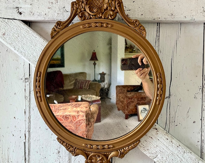 Antique Round Mirror Wood Ornate Gold Frame 23 X 16 Inches - Etsy