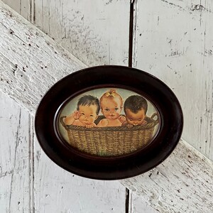 Antique Oval Frame Brown Metal Small Size Frame Print Babies in a ...