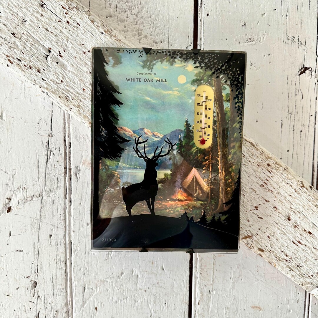 Reverse Painting Deer Silhouette Mountain Vintage Advertisement ...