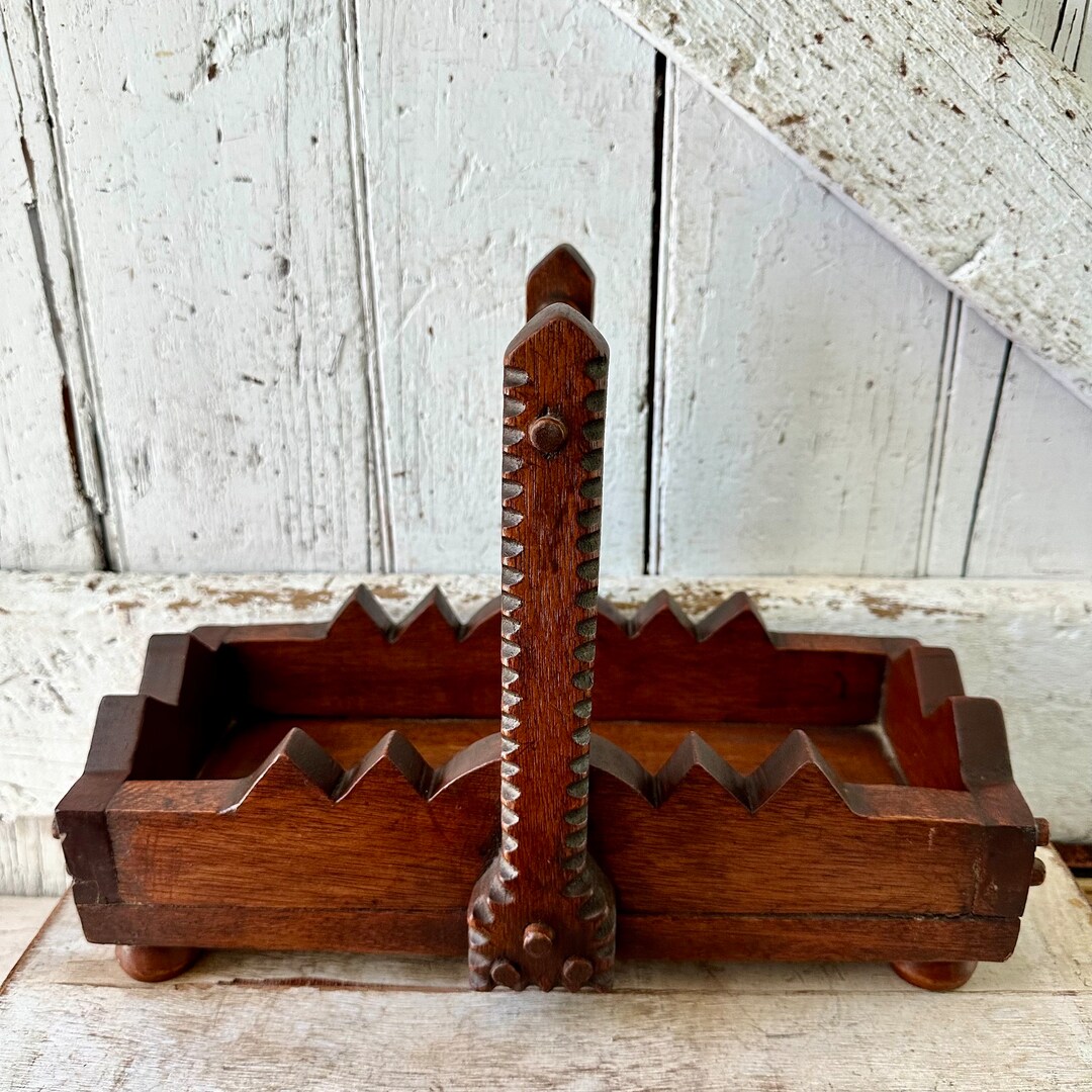 Antique Wooden Trug Basket Box With Handle Scalloped Edges - Etsy
