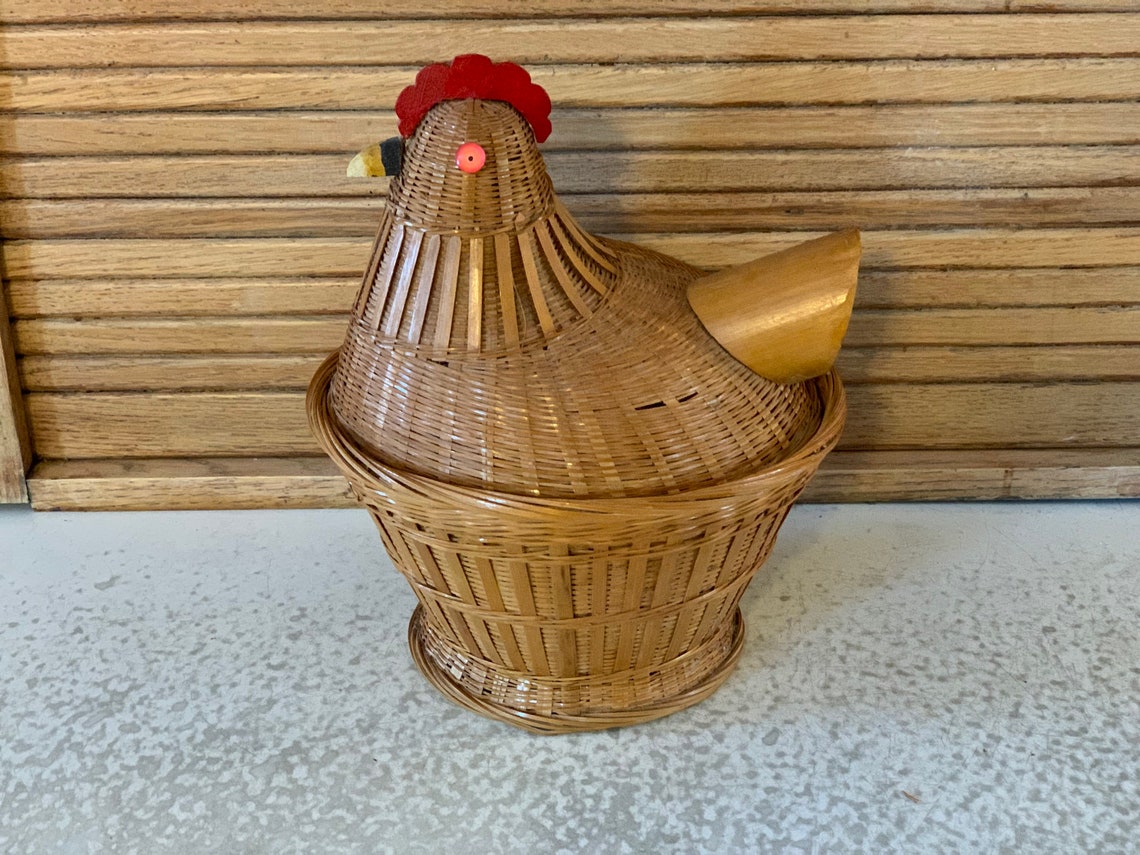 Wicker Bamboo Basket Rooster Sewing Basket - Etsy