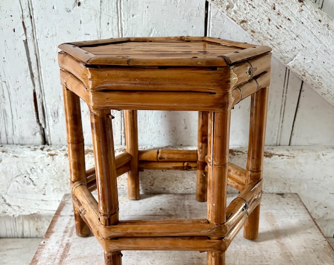 Small Bamboo Table Tortoiseshell Bamboo Hexagonal Plant Stand Vintage ...
