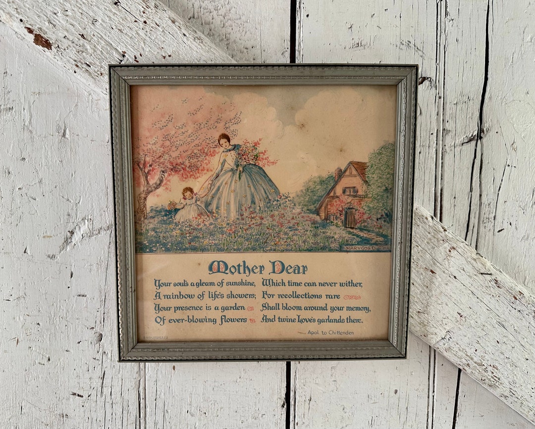 Antique Silver Frame Mother Dear Poem Litho Print 9 X 9 Inch Frame - Etsy