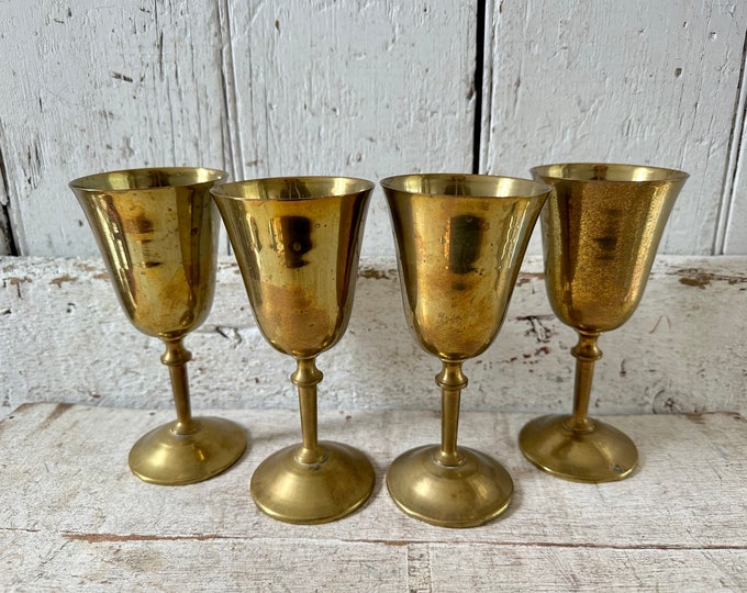 Brass Wine Goblets Four Wine Glasses Vintage Barware Etsy