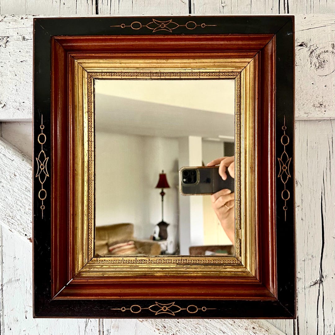 Antique Mirror Eastlake Wooden Frame Brown Gold Black Victorian Etched ...