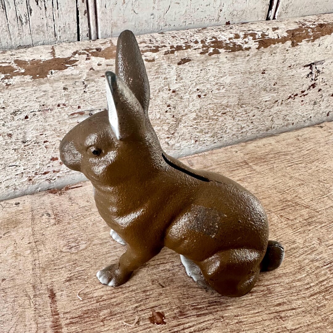 Bunny Rabbit Cast Iron Money Bank Vintage Brown Easter Rabbit - Etsy