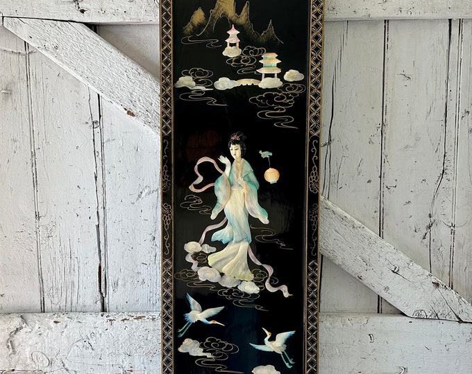 Asian Shell Lacquer Wood Panel Mother of Pearl Inlaid Wall Decoration ...