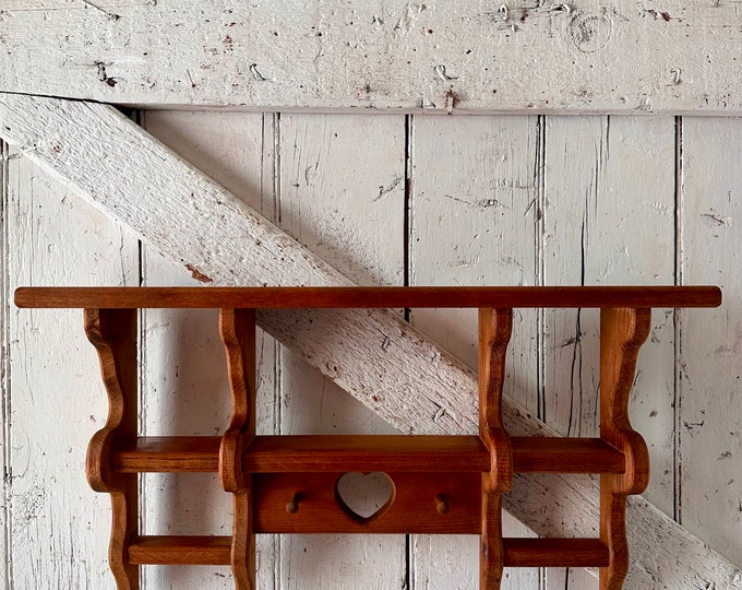 Wall Shelf Wood With Heart 5 Sections Vintage Curio Shelf Two Hooks - Etsy