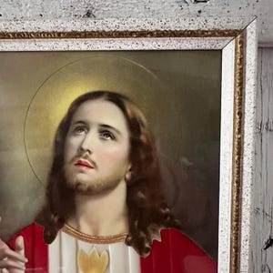 Framed Sacred Heart Christ Satin Fabric Robe Vintage Religious Home ...