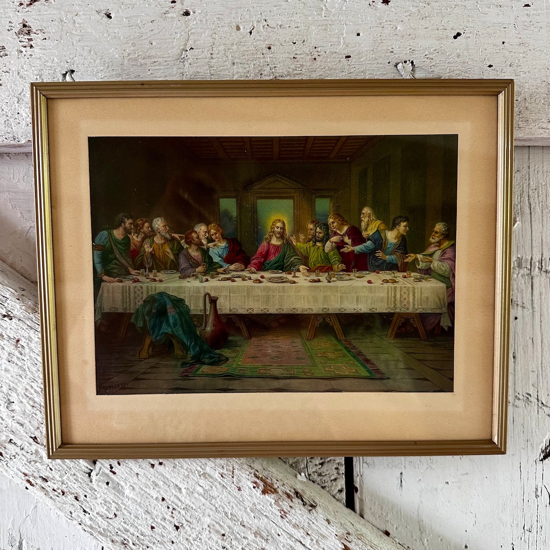 Lords Last Supper Brunozetti Print in Vintage Gold Metal Frame 10 X 8 ...