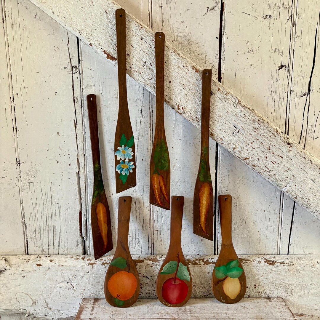 Vintage Wooden Spoons Painted Orange Lemon Apple Carrot X 7 - Etsy
