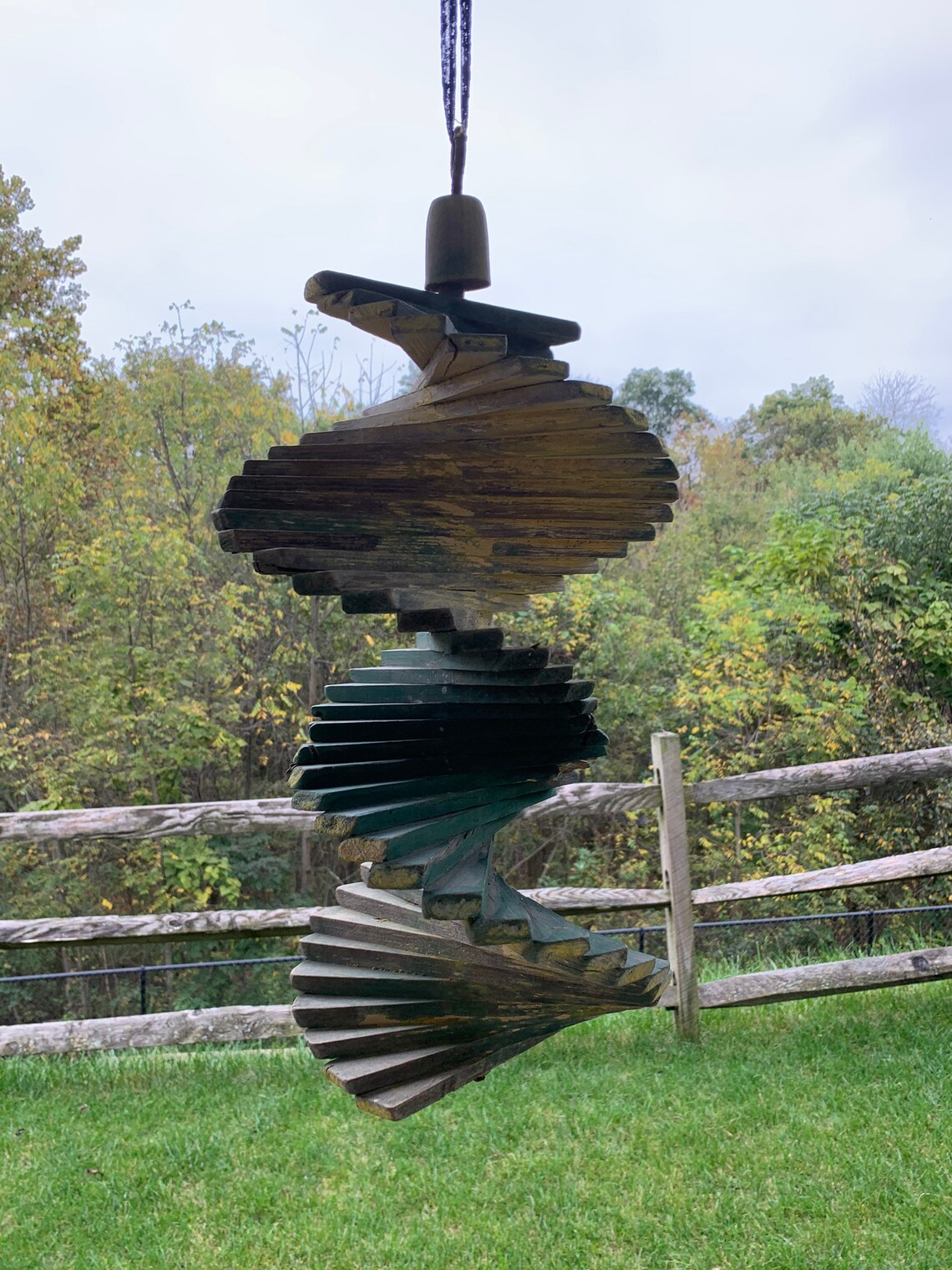 Antique Wood Wind Spinner Spiral Handmade Green Yellow - Etsy