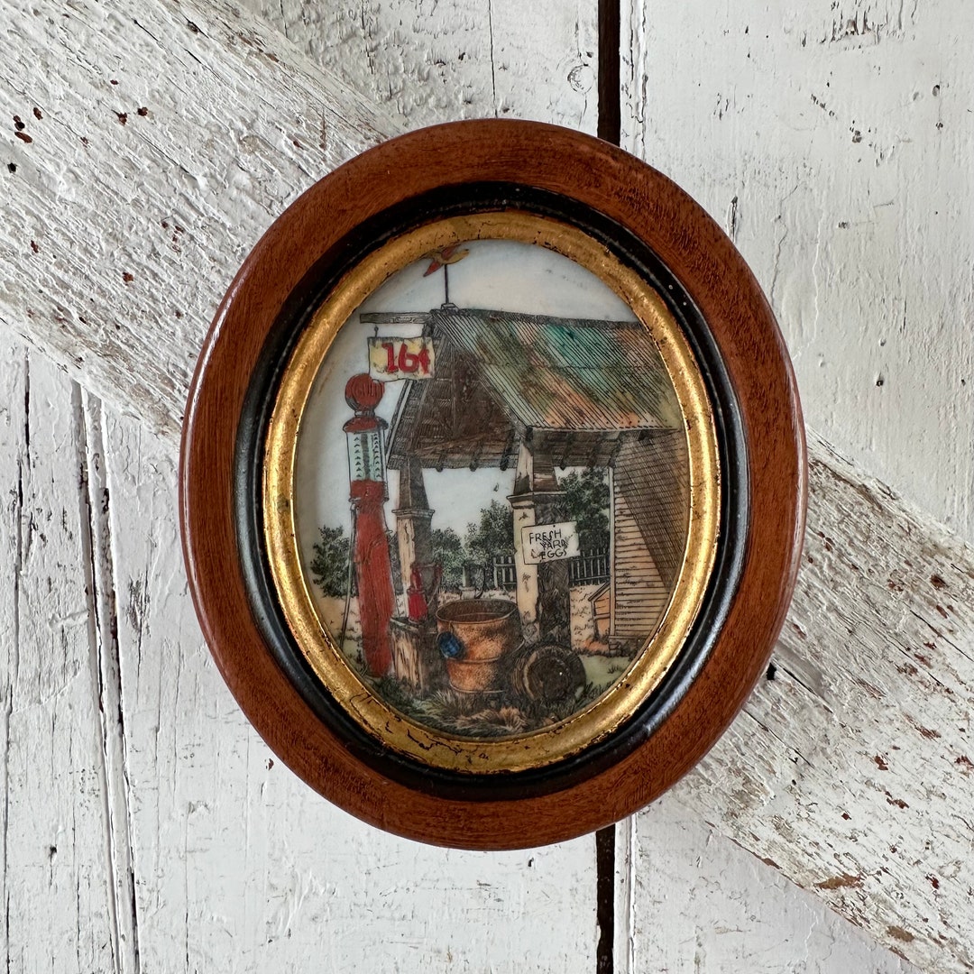 Small Oval Wood Gold Brown Frame With Ivory Engraved Plate Entitled ...