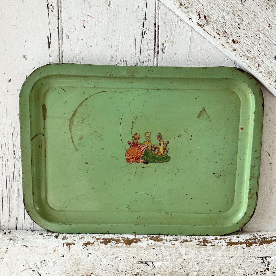 Metal Tray Green With Decals Vintage Childs Tray - Etsy
