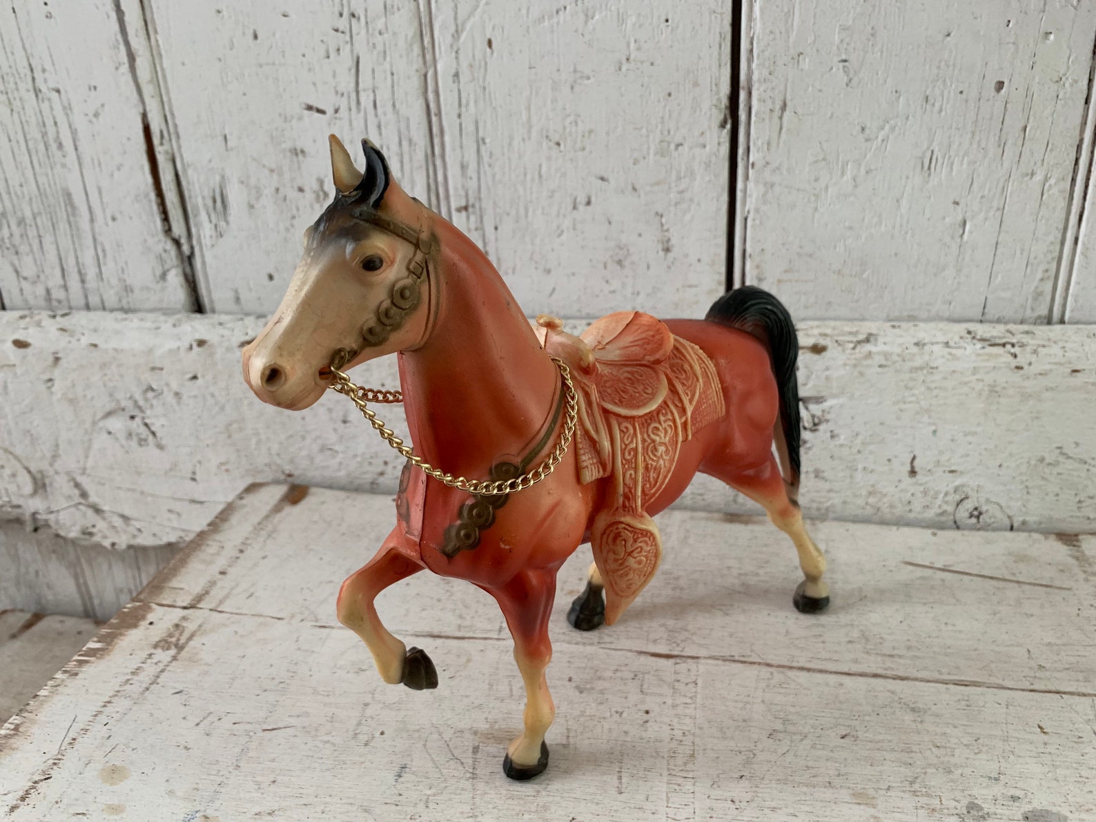 Plastic Horse with Saddle made in Hong Kong vintage large | Etsy