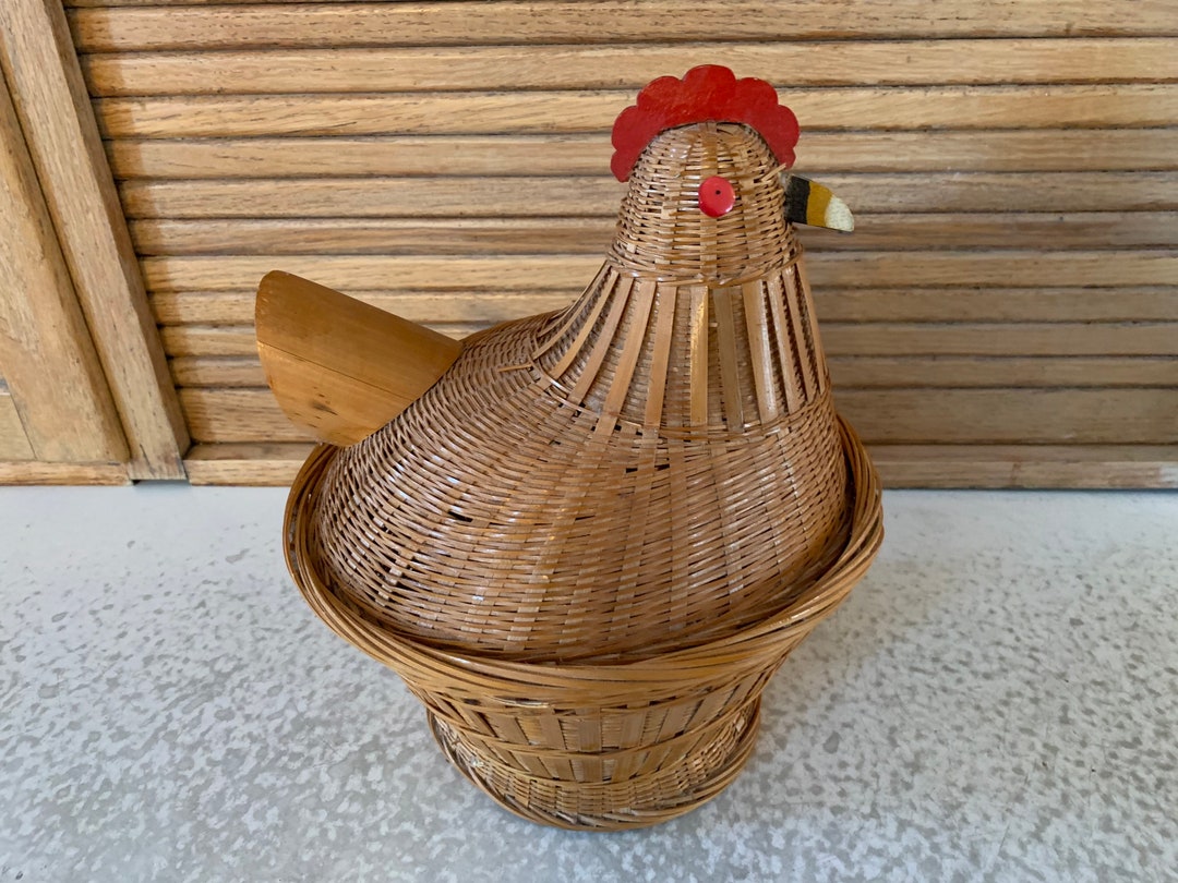 Wicker Bamboo Basket Rooster Sewing Basket - Etsy