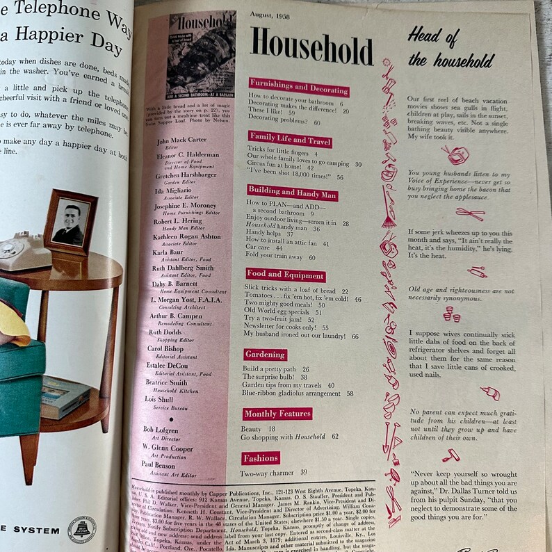 Vintage Household Magazine August 1958 Edition - Etsy
