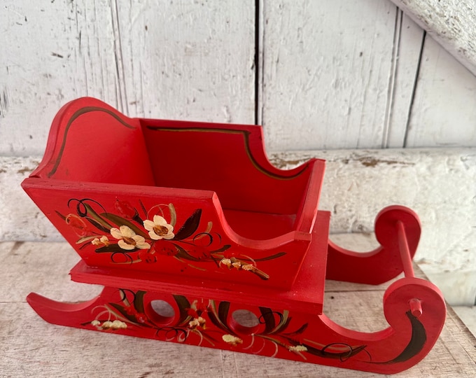 Wooden Sleigh Vintage Handmade Hand Painted Santa Sleigh - Etsy