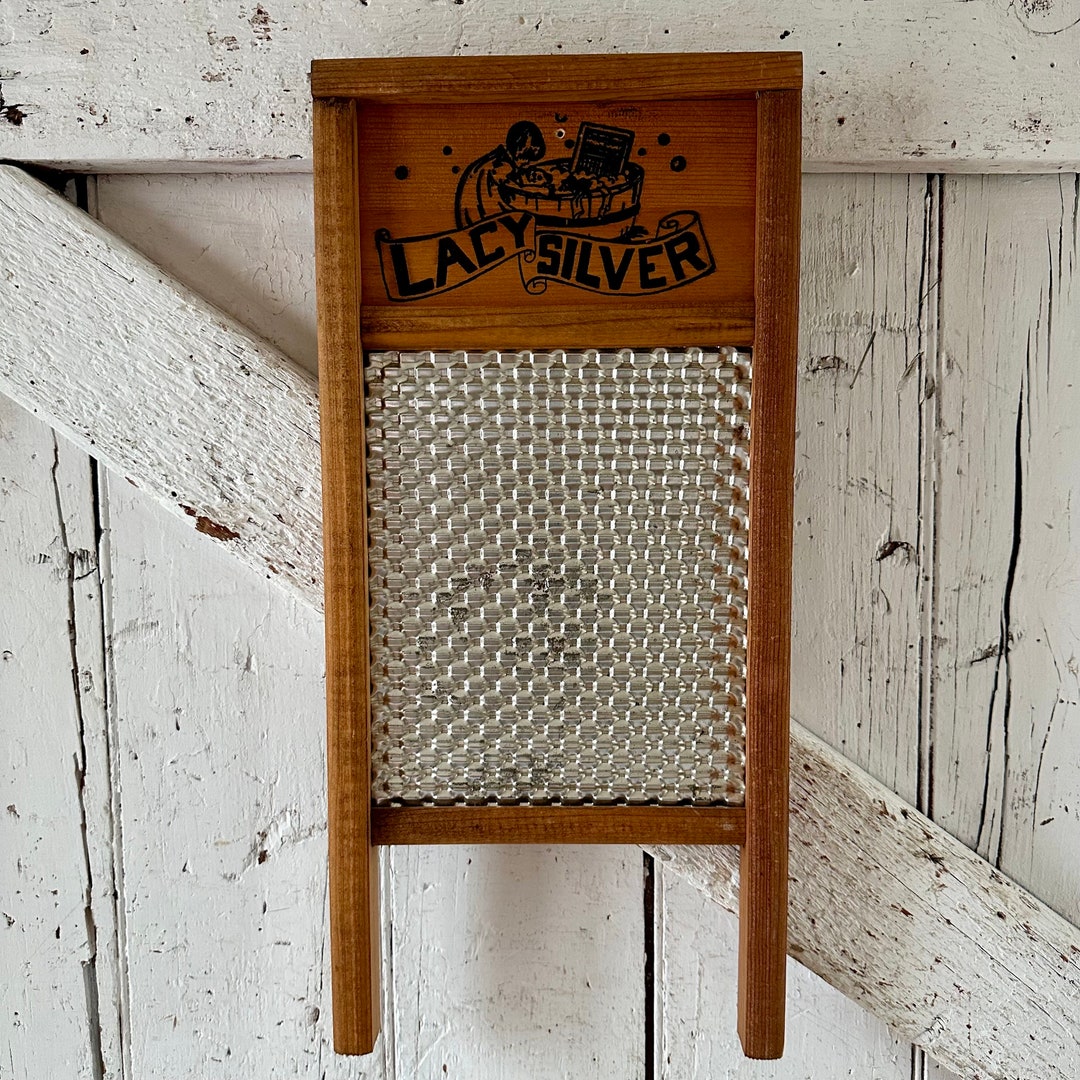 Small Washboard Lacy Silver National Washboard Antique Wood and Tin ...