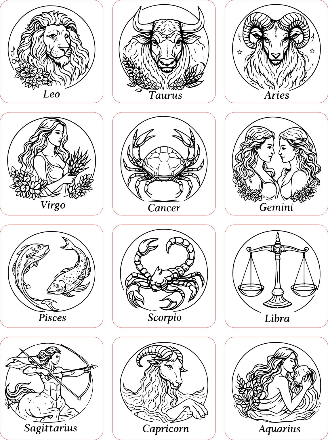 Zodiac Coaster SVG Bundle | 12 Horoscope Line Art Designs | Laser Cut ...