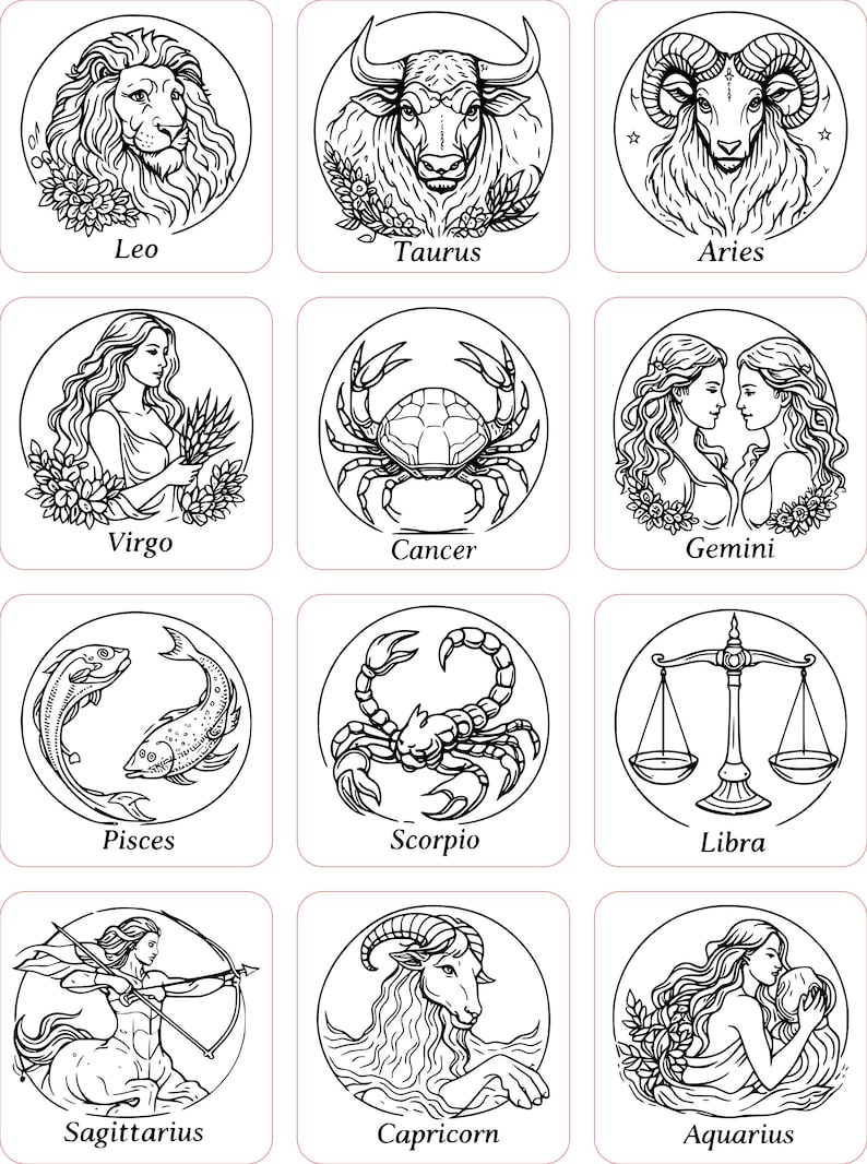 Zodiac Coaster SVG Bundle | 12 Horoscope Line Art Designs | Laser Cut ...