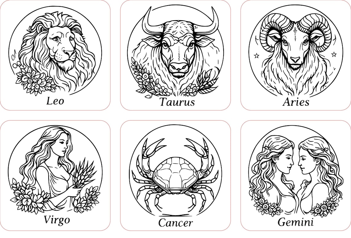 Zodiac Coaster SVG Bundle | 12 Horoscope Line Art Designs | Laser Cut ...