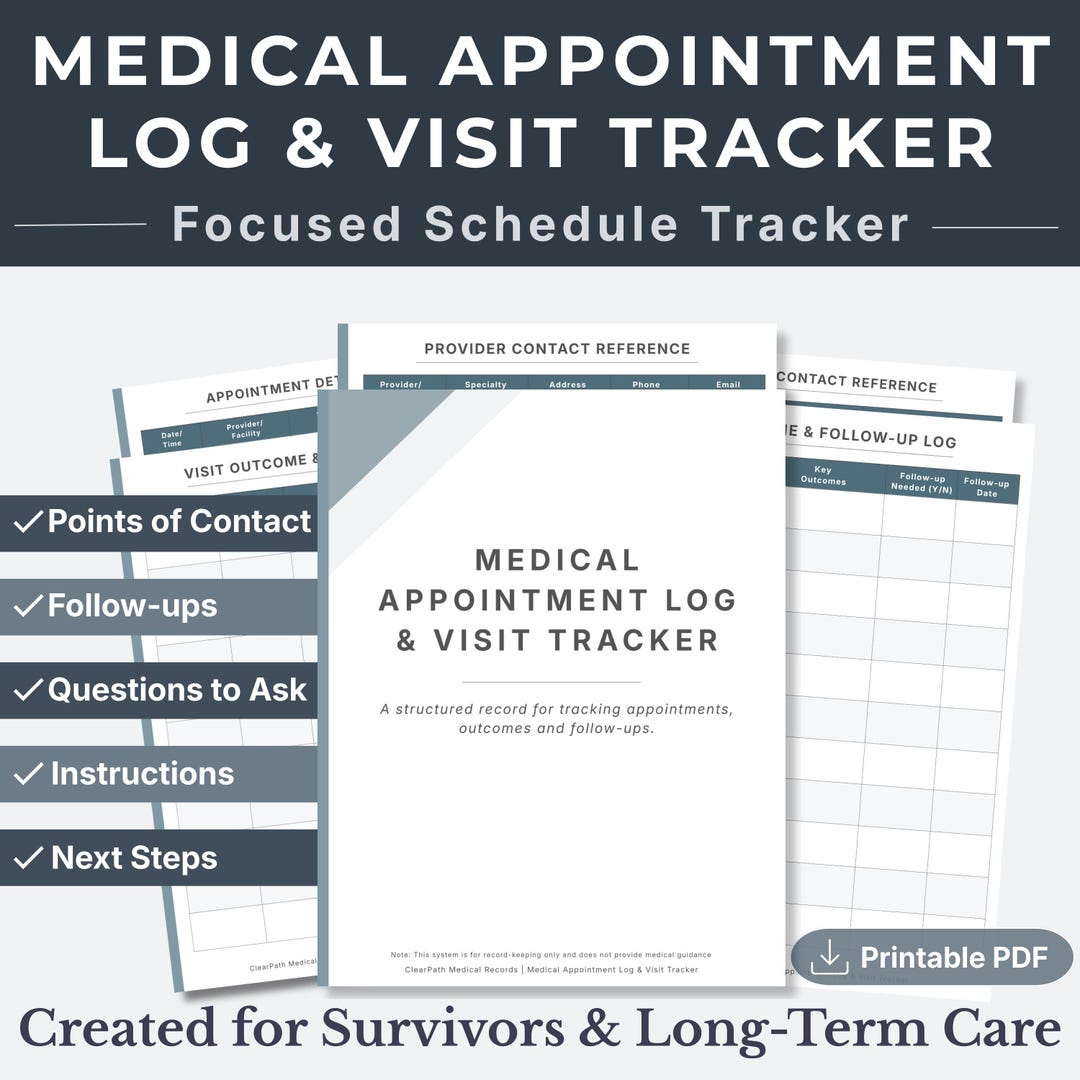 Medical Appointment Log & Visit Tracker Printable PDF | Appointment ...