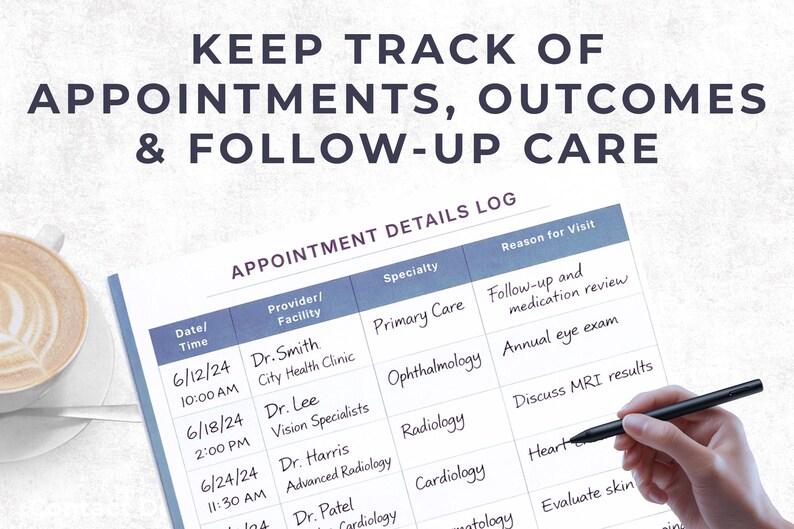 Medical Appointment Log & Visit Tracker Printable PDF | Appointment ...