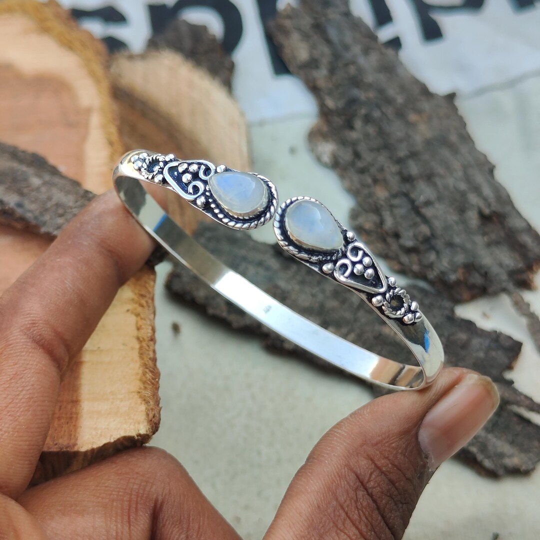 Handmade Sterling Silver Moonstone Cuff Bangle, Swirl Design - Etsy