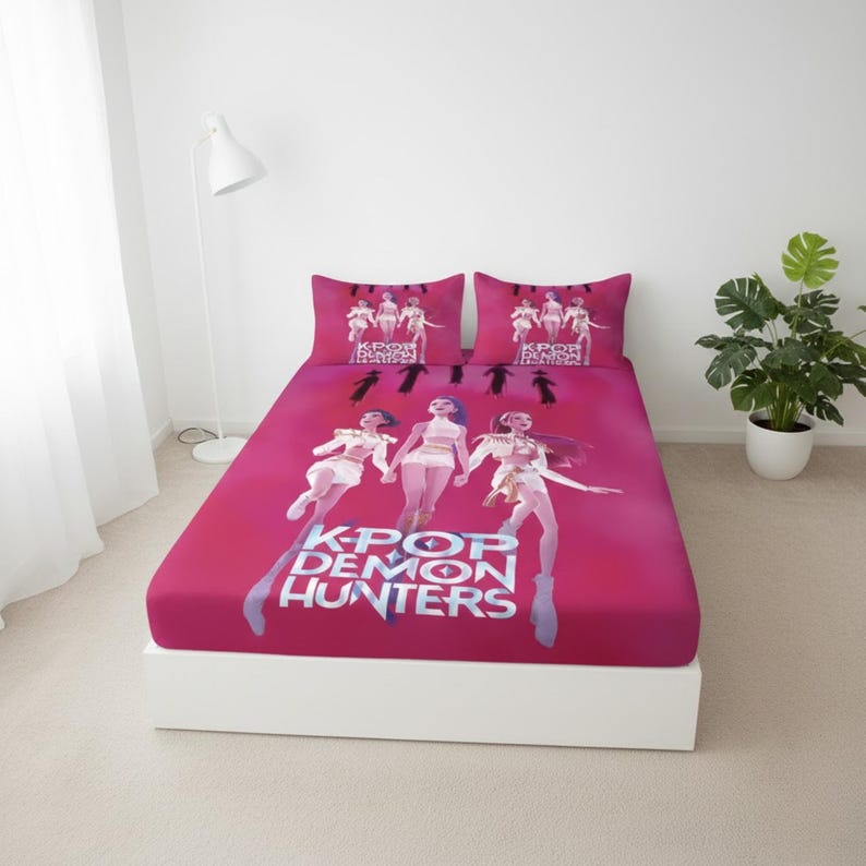 K-pop Demon Hunters Anime Bedding Set for Family | Fitted Sheet ...