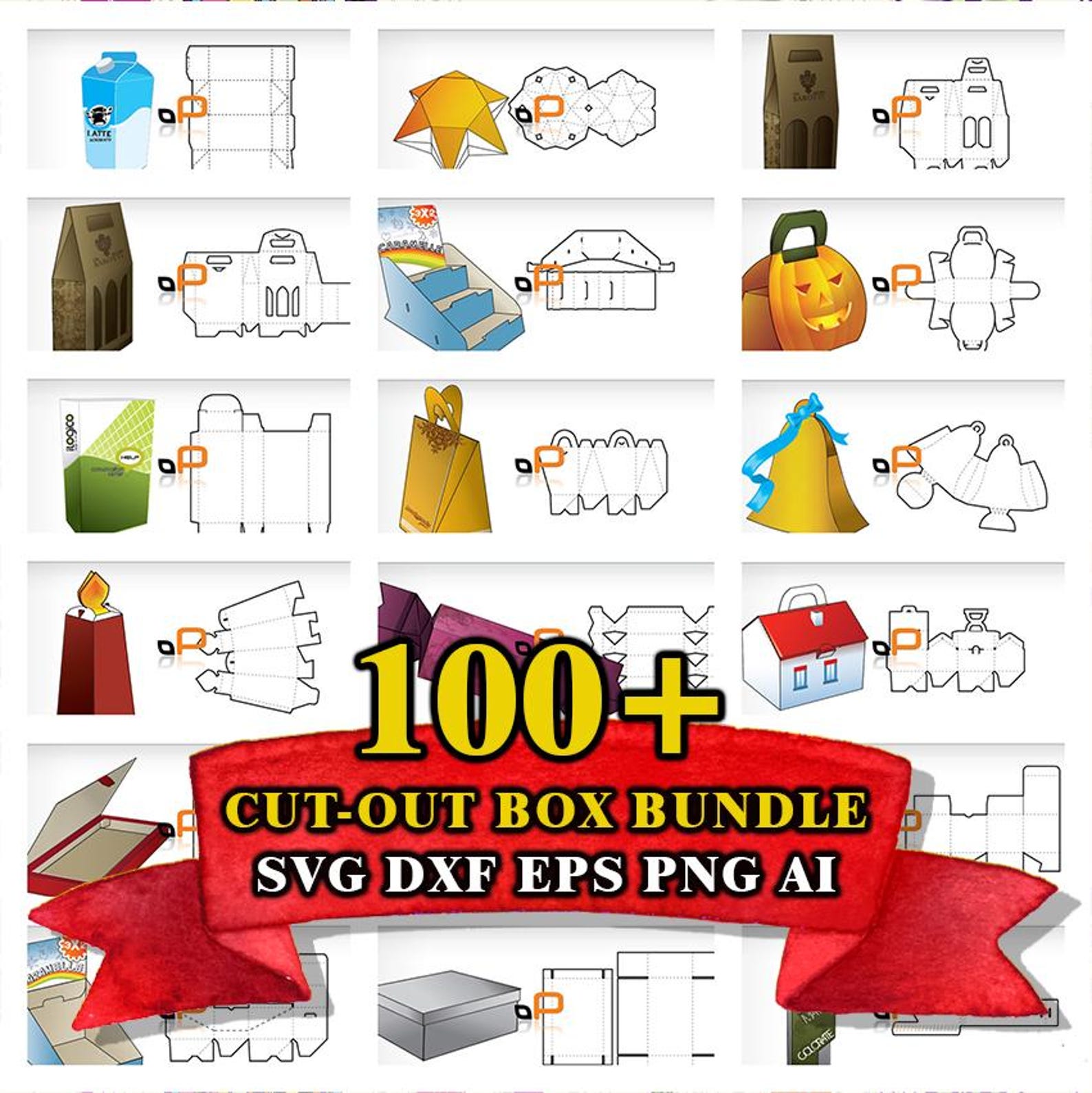 100+ Cut-out Box Templates Bundle, Packaging Dielines, DIY Gift Box SVG ...