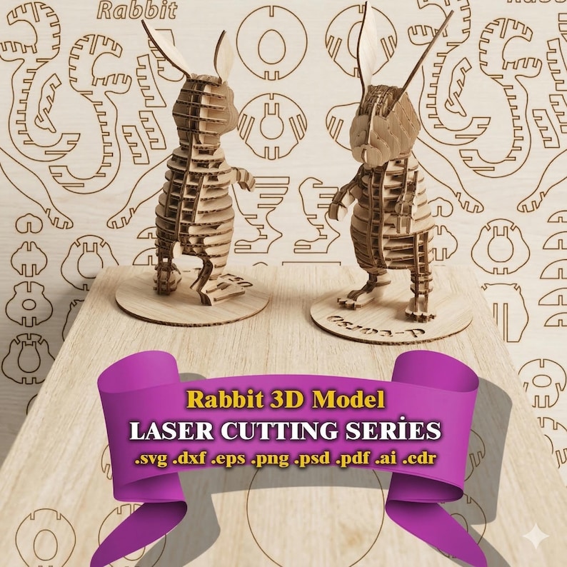 3D Rabbit Laser Cut Files, Layered Animal Puzzle, Easter Wood Model Kit ...