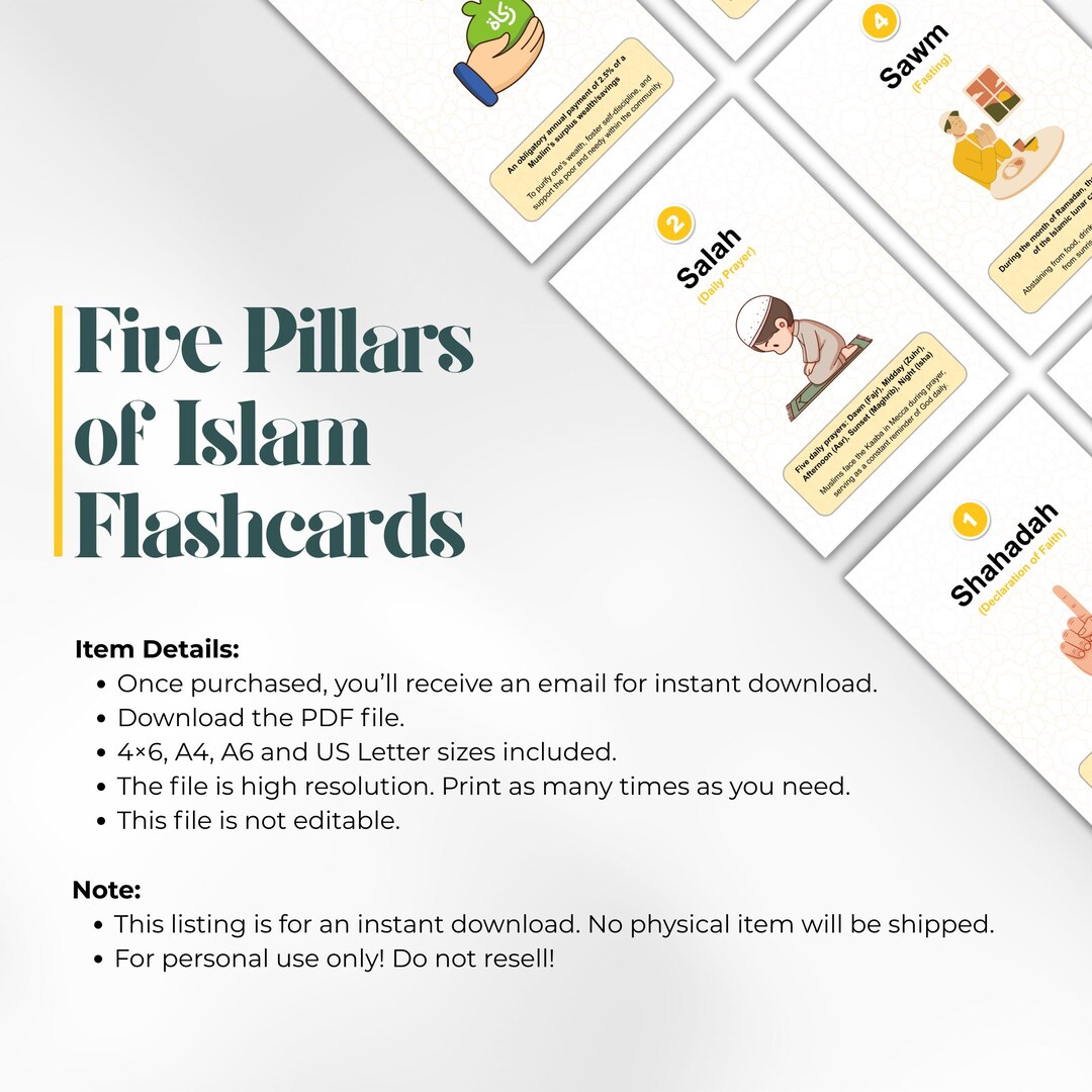 Five Pillars of Islam Flashcards | Muslim Kids Learning (digital ...