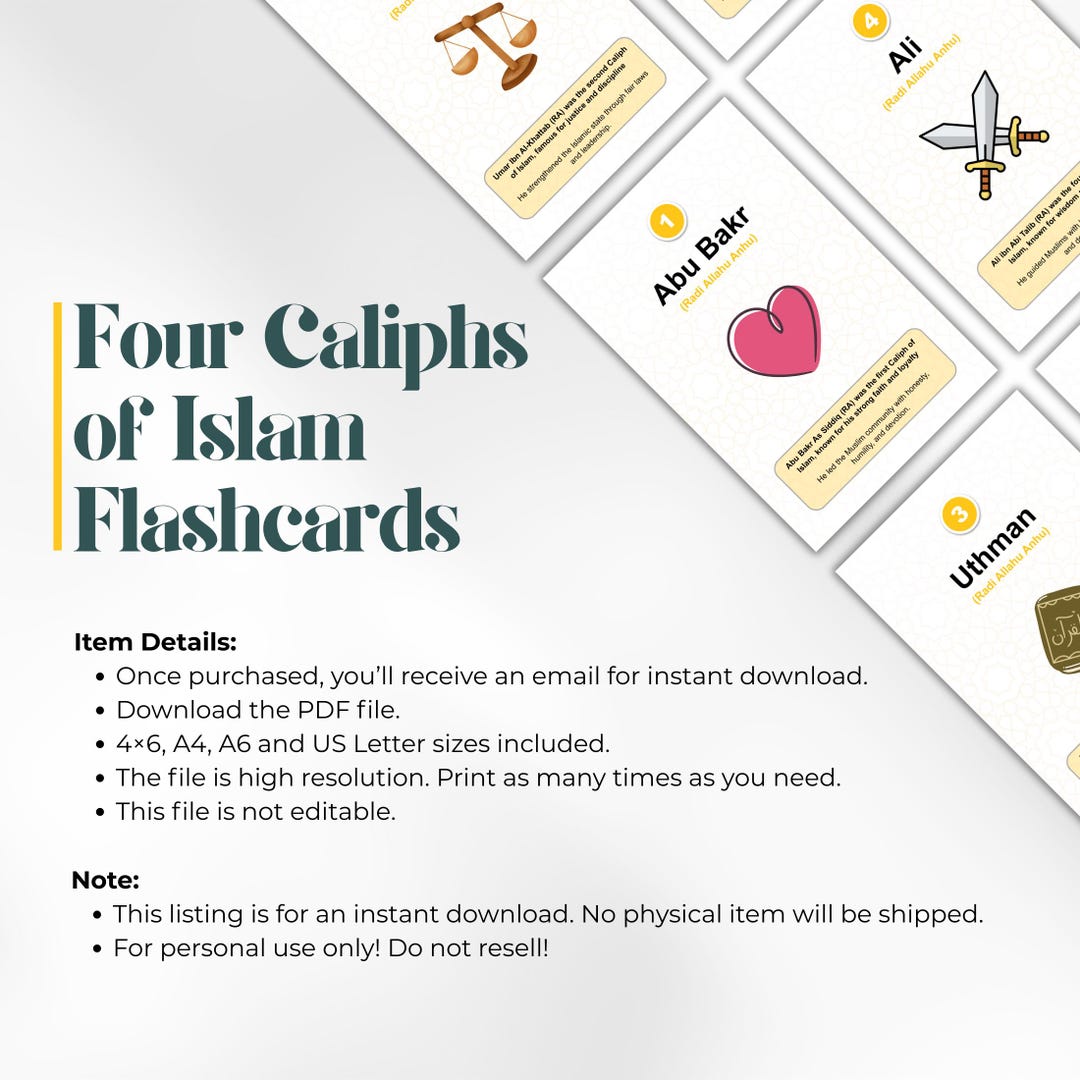 Four Caliphs of Islam Flashcards | Islamic Kids Learning (digital ...