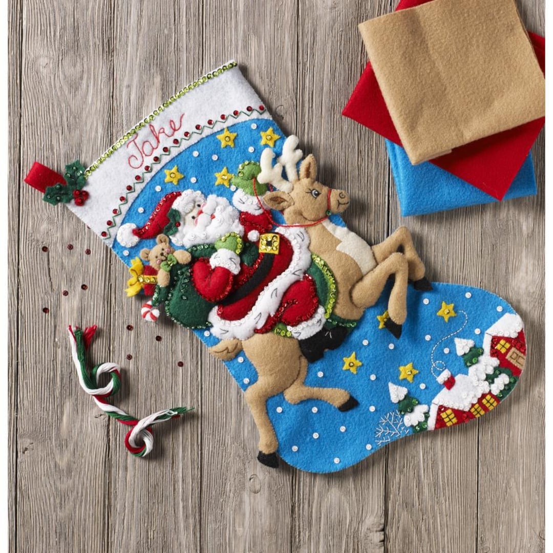 Christmas Decorations, DIY Stocking Sew Your Own Kit, Santa on a ...