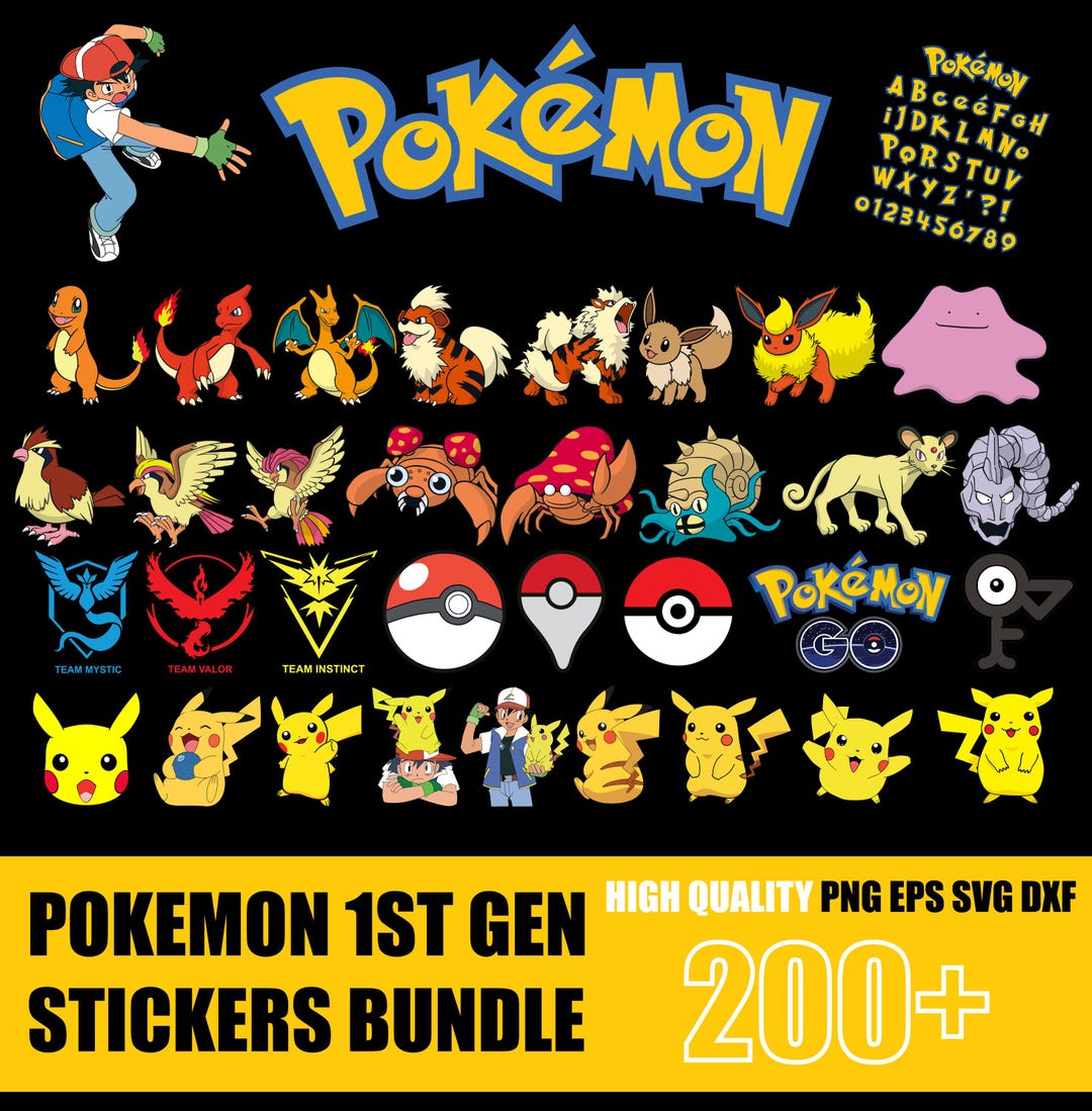 Pokemon 1st Gen Bundle PNG DXF EPS | 200+ Kanto Sticker Pack | Cricut ...
