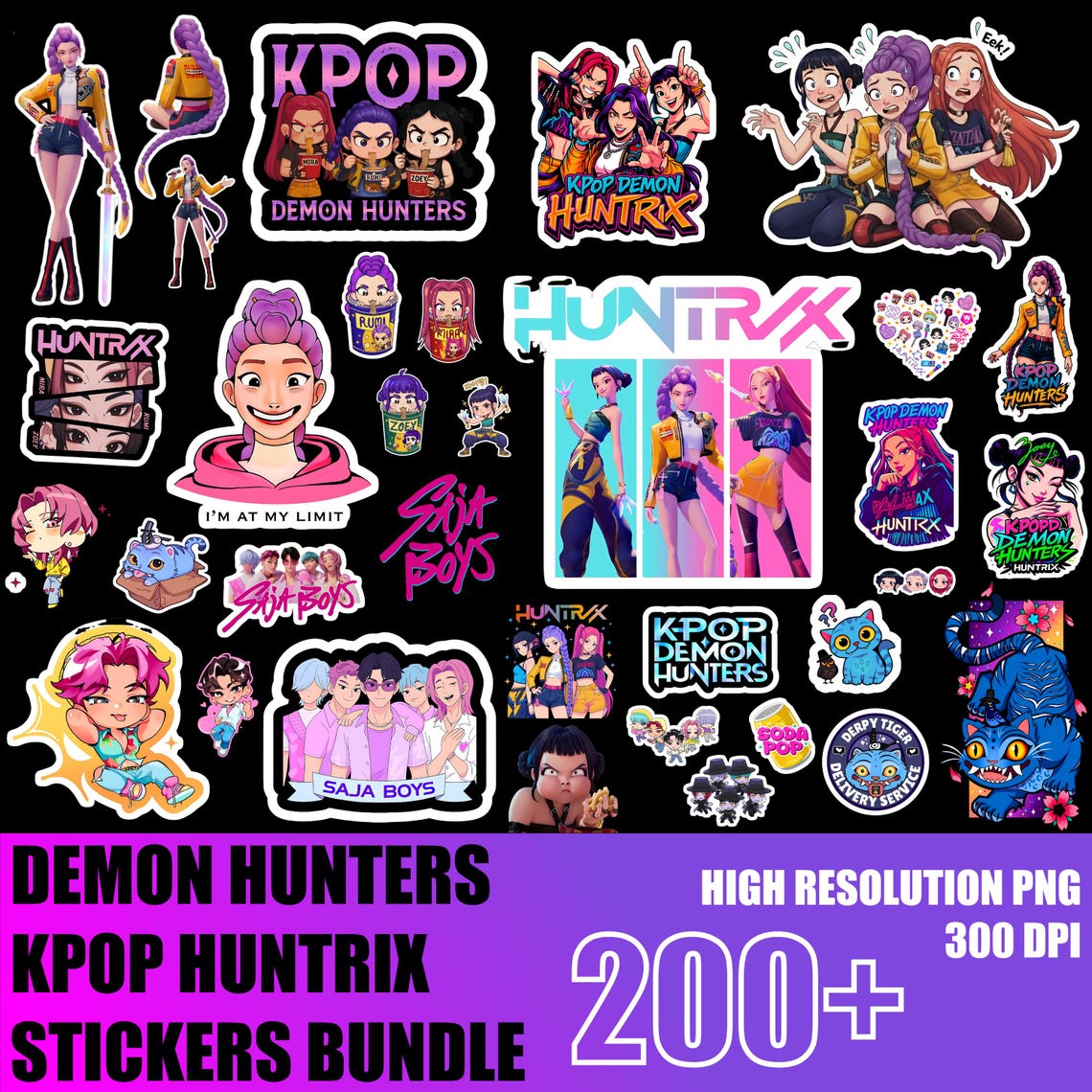 Kpop Demon Hunters Stickers Bundle | 200+ PNG | Anime Hunttrix Sticker ...