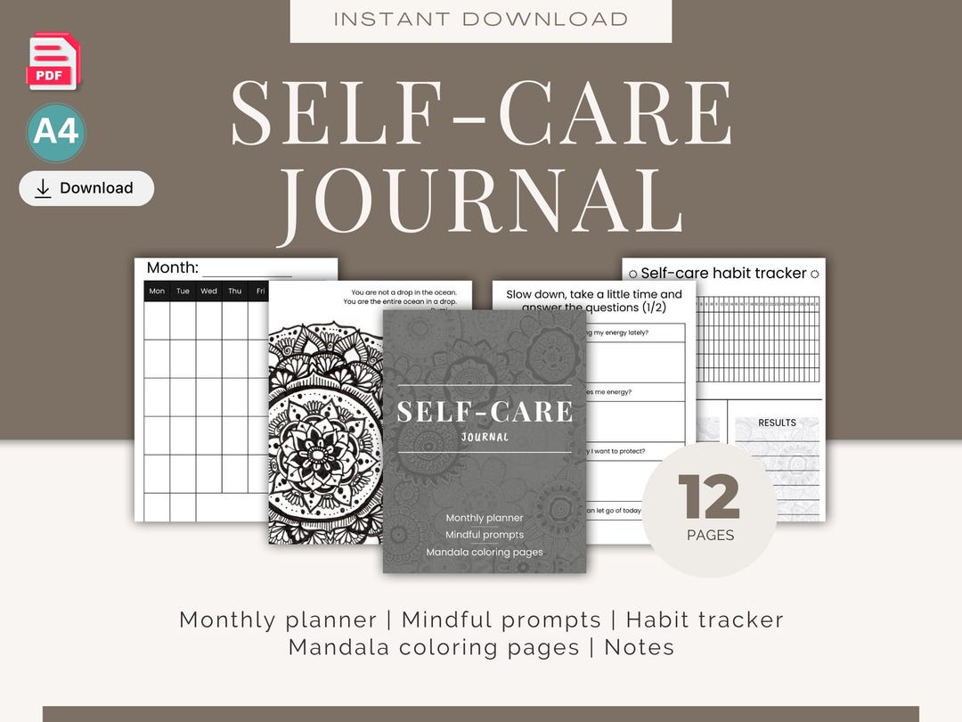 Self-care Journal With Mandala Coloring Pages | Printable Mindfulness ...