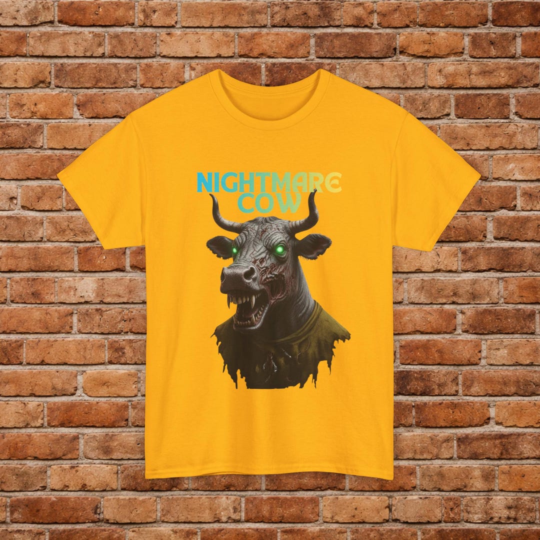 Nightmare Cow Tee | Horror Cow Face Graphic Shirt, Glowing Eyes, Dark ...