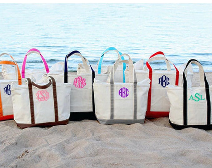 Monogram Canvas Tote Bag Large Monogrammed Canvas Boat Tote - Etsy