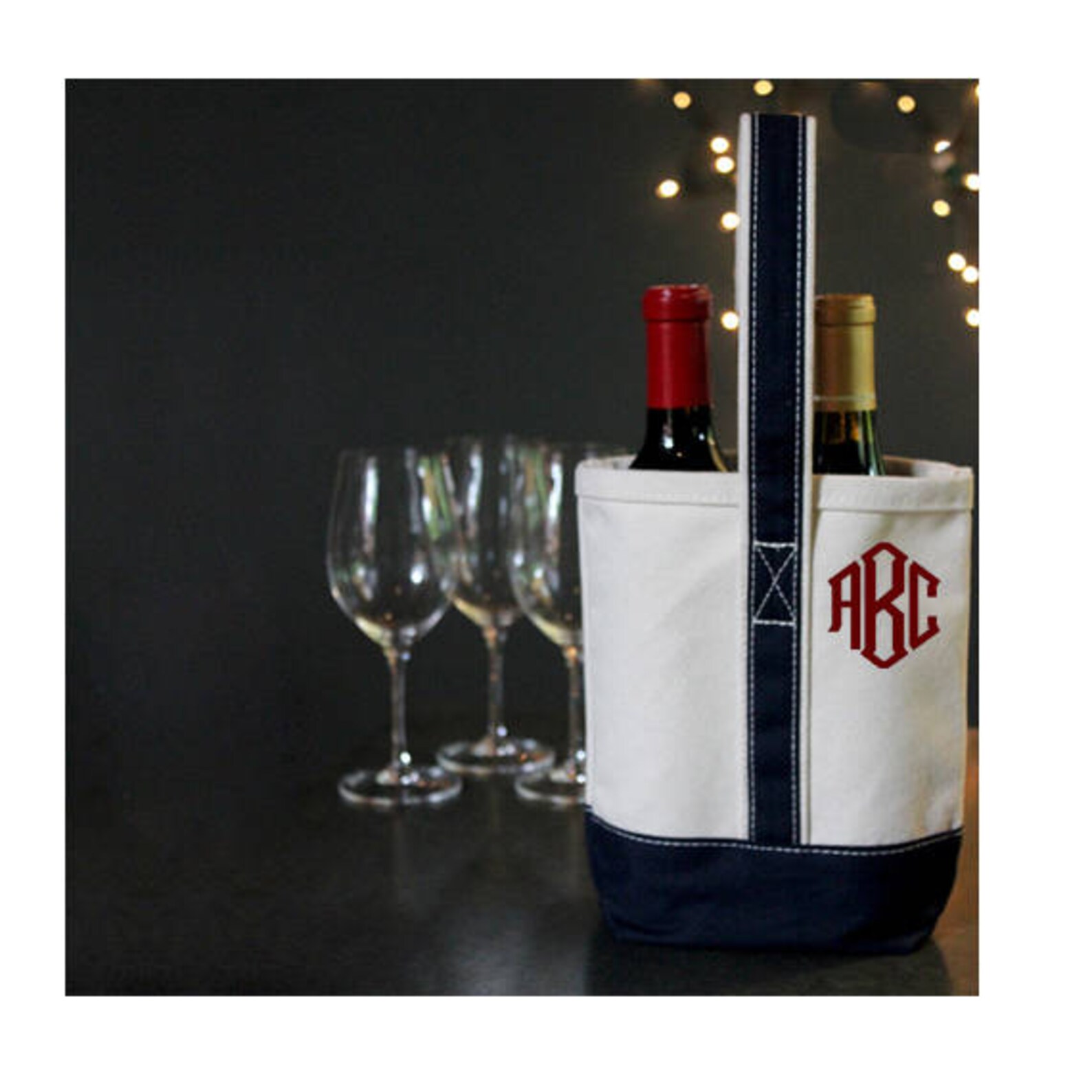 Monogram Canvas Wine Tote Personalized Wine Carrier - Etsy