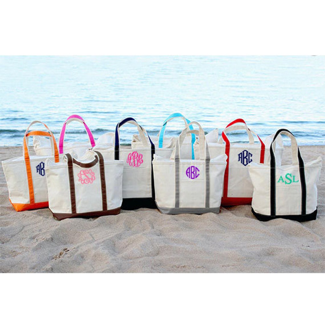 Monogram Canvas Tote Bag, Large Monogrammed Canvas Boat Tote ...