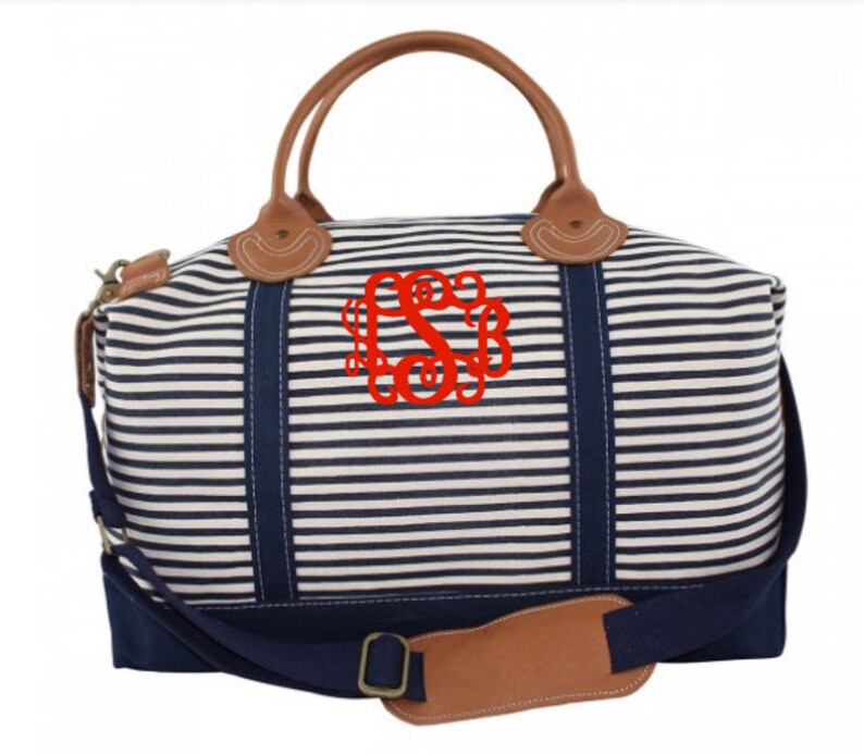 Navy Stripe Monogram Weekender Bag Monogrammed Overnight - Etsy