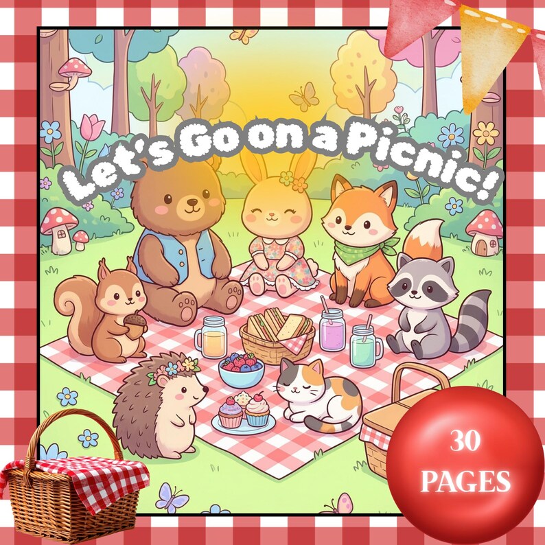Animal Picnic Coloring Book for Kids | 30 Cozy Woodland Pages - Etsy UK