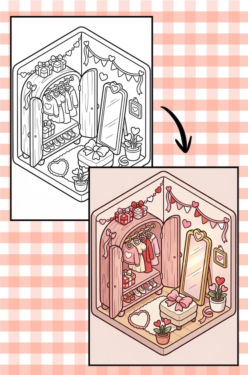 Valentine's Day Coloring Book: 50 Cozy Home Interiors (digital Download ...